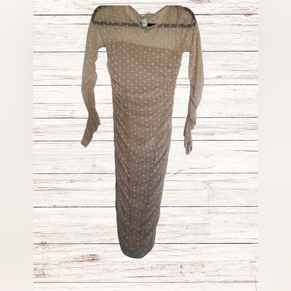 Paper Crown | Dresses | Paper Crown Polka Dot Nude Mesh Dress | Poshmark
